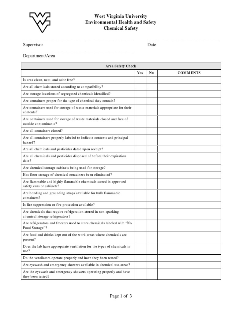 Chemical Safety Checklist | PDF | Laboratories | Refrigerator