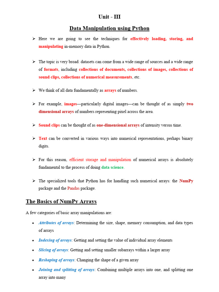 Unit Iiidata Manipulation Using Python Pdf Boolean Data Type Computer Programming