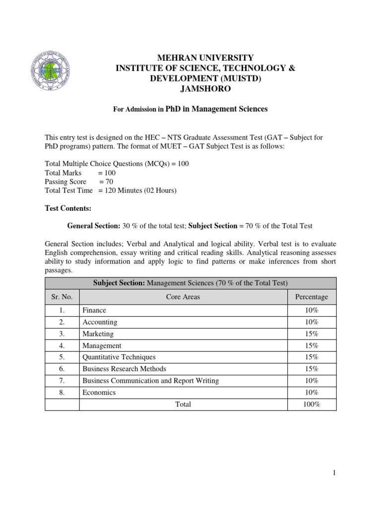 Management Sciences MUISTD GAT Style Test Structure | PDF | Analysis Of ...