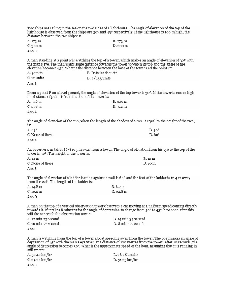 Height and Distance | PDF | Tower | Angle