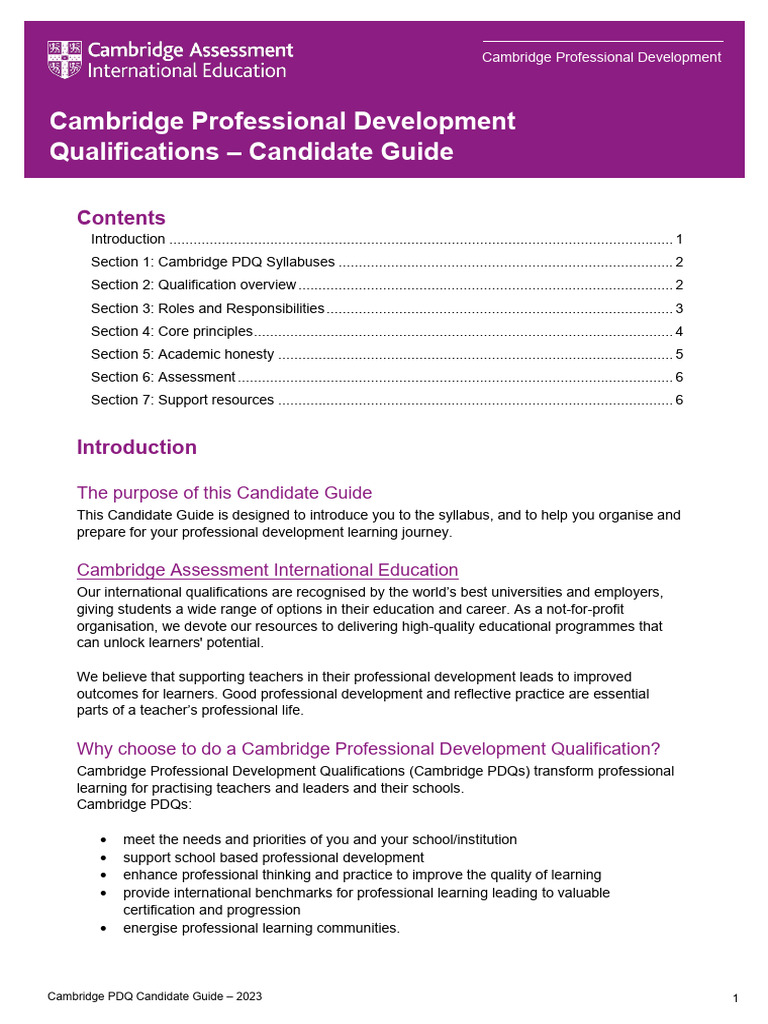 Cambridge PDQ Candidate Guide 2022 | PDF | Mentorship | Learning