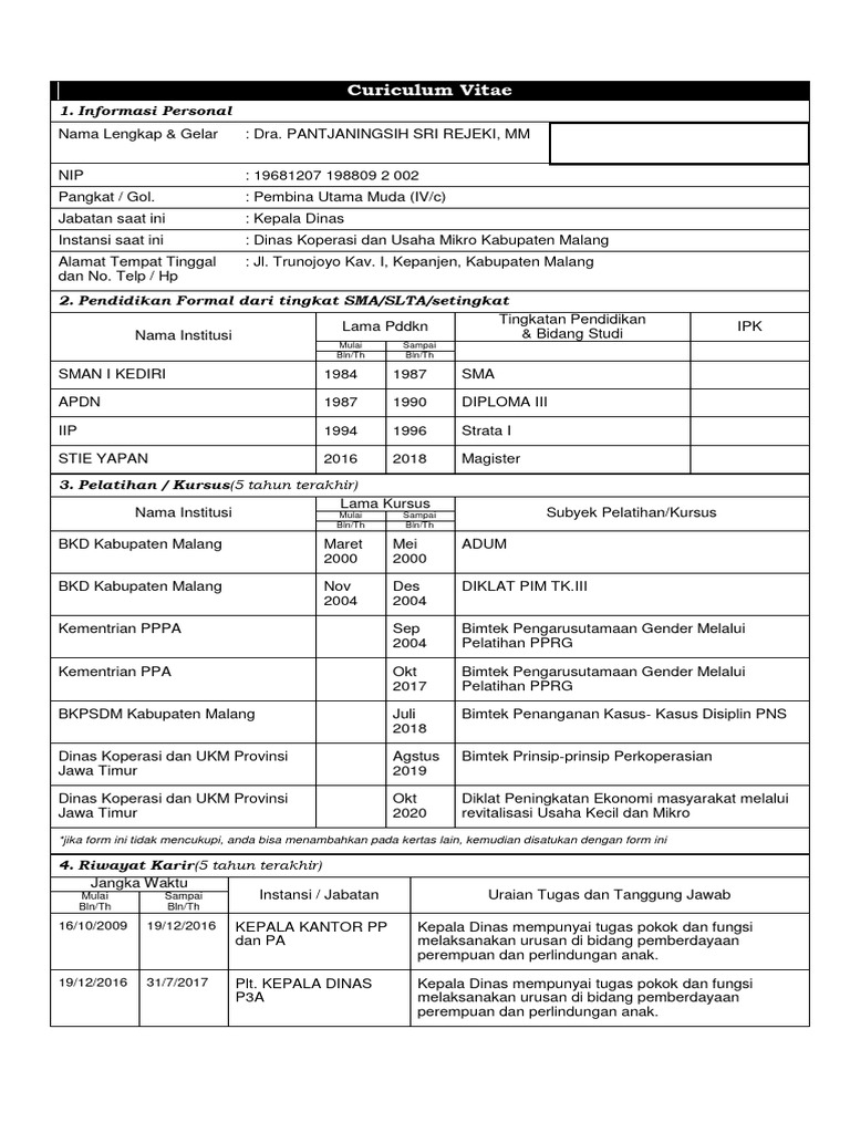 CV Kepala Dinas Koperasi Dan Usaha Mikro-1 | PDF