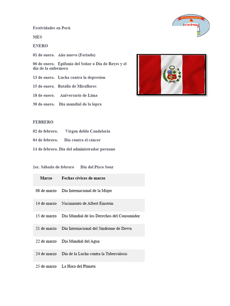 Fechas Cívicas en Perú por Mes | PDF | Perú