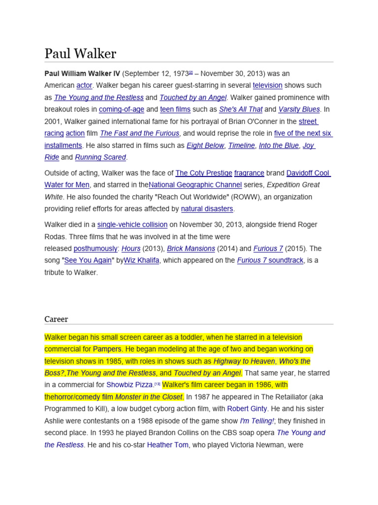 Paul Walker | PDF | Sports & Recreation