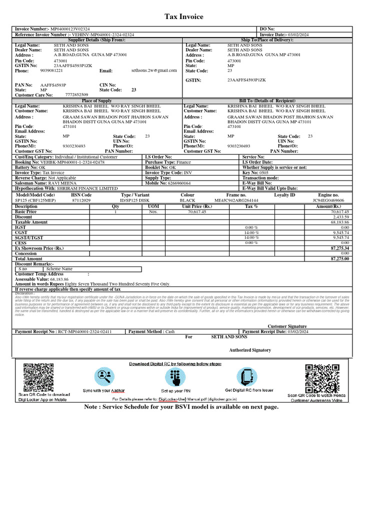 Krishna Bai Bheel Invoice | PDF | Invoice | Taxes