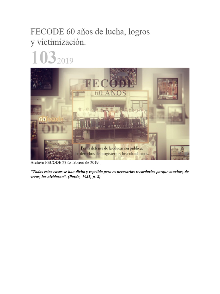FECODE 60 Años de Lucha, Logros y Victimización. | PDF | Colombia | Bogotá
