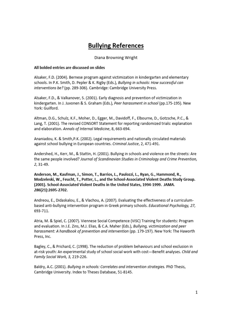 Diana - Bullying Ho - References Session 3 | PDF | Bullying | Violence
