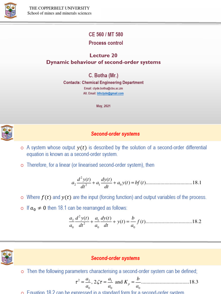 Process Control-lecture 19 | PDF | Damping | Differential Equations