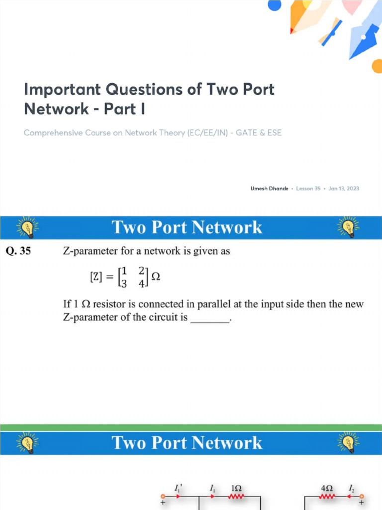 Important Questions of Two Port Network Part I With Anno | PDF