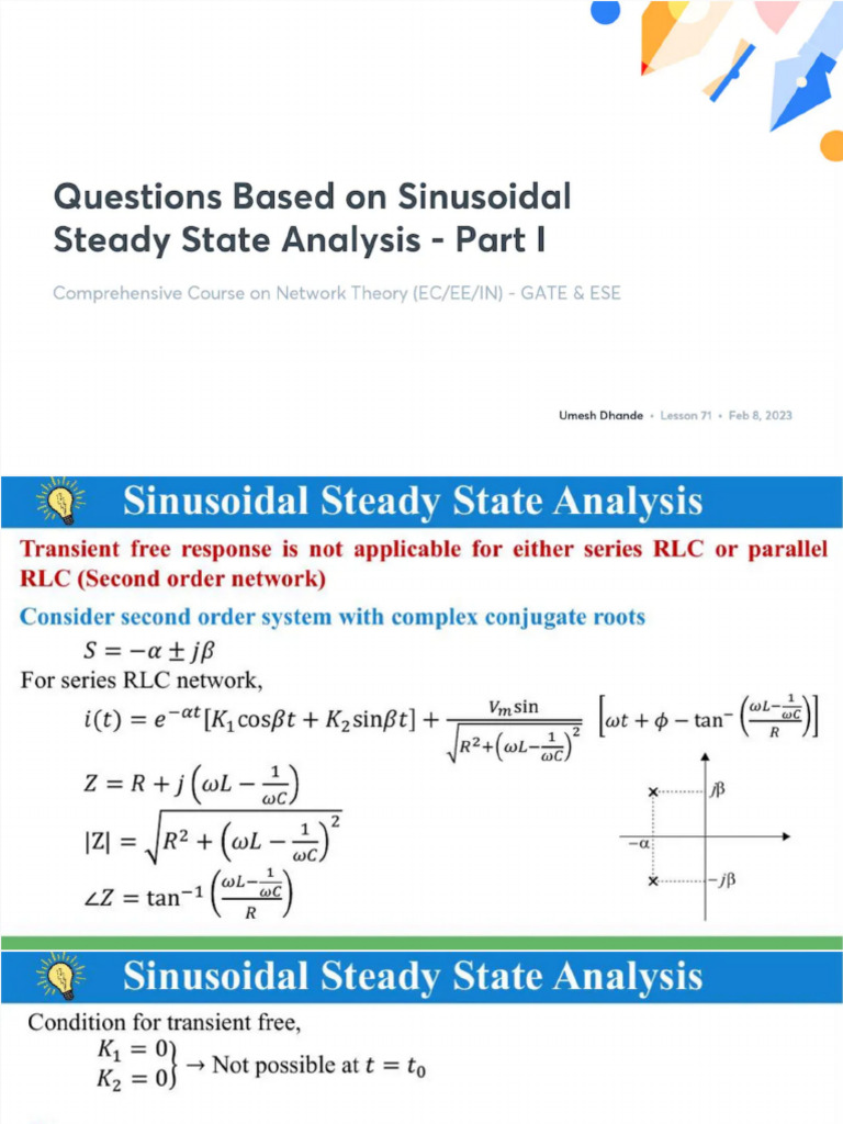 Questions Based On Sinusoidal Steady State Analysis Part I With Anno | PDF