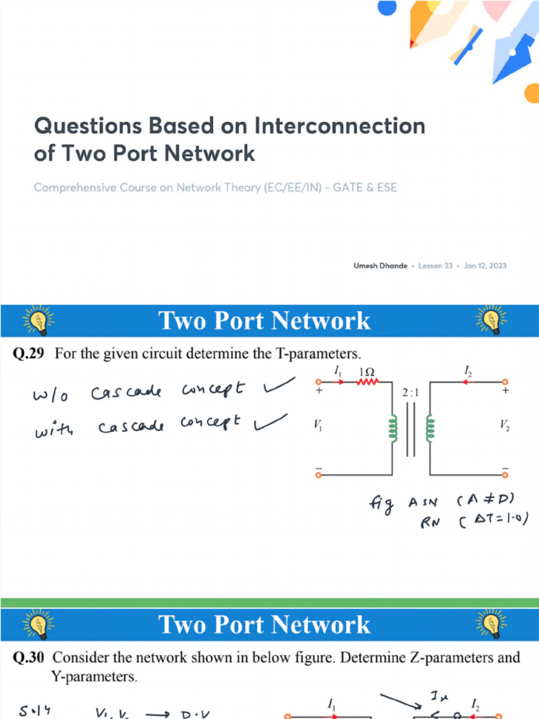 Questions Based On Interconnection of Two Port Network With Anno | PDF