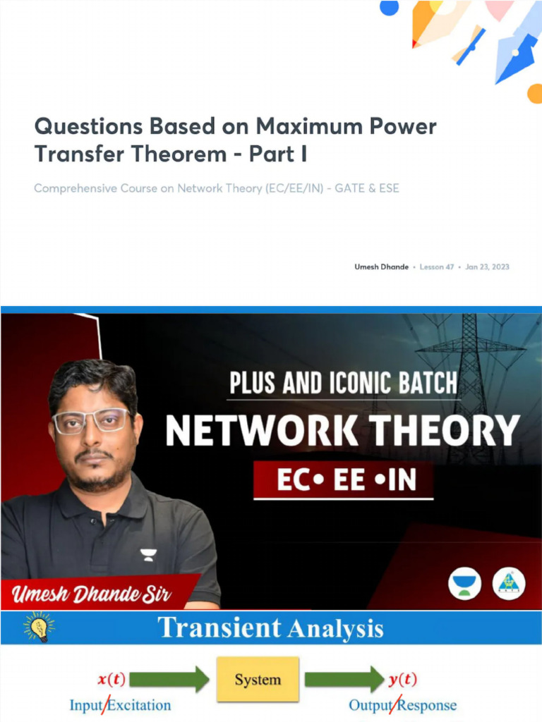 Questions Based On Maximum Power Transfer Theorem Part I With Anno | PDF