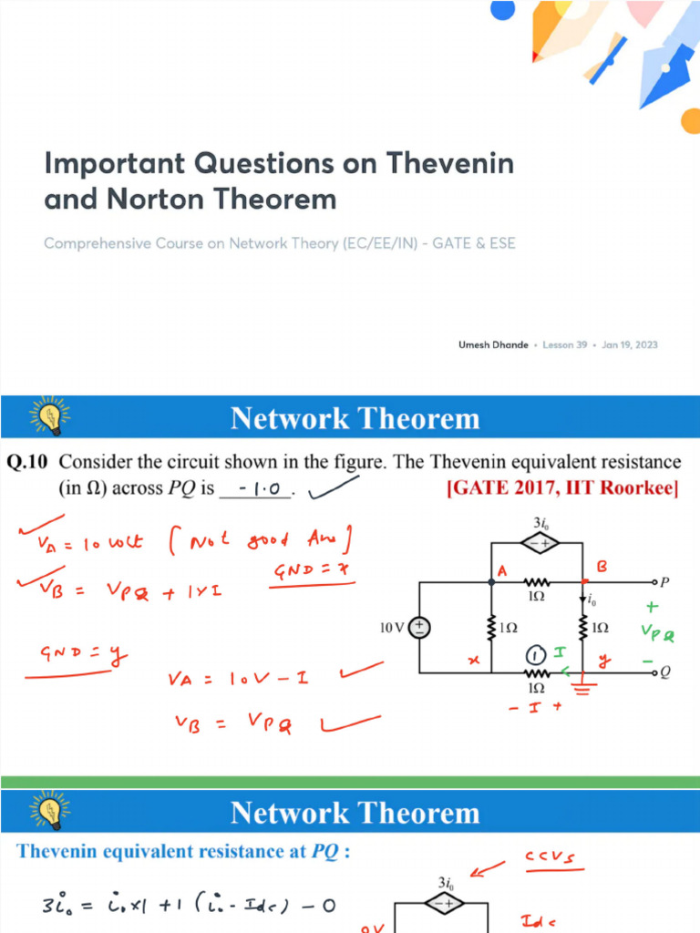 Important Questions On Thevenin and Norton Theorem With Anno | PDF