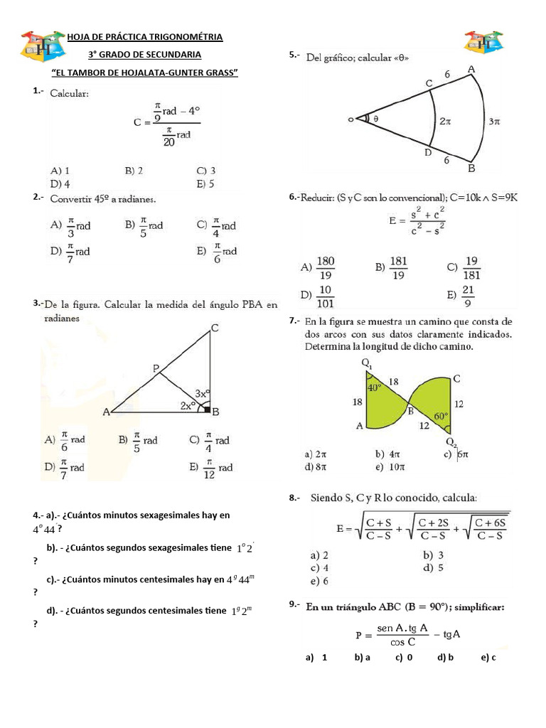 Práctica Trigonometría 3° Secundaria | PDF