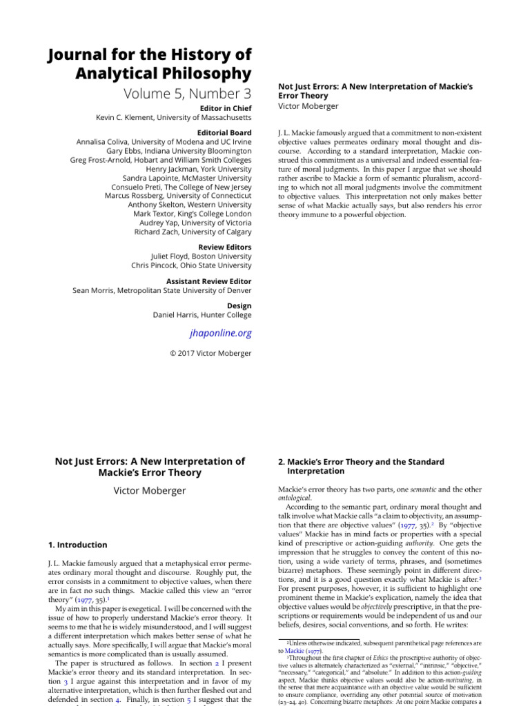 Mackie's Error Theory: A Semantic Pluralism | PDF | Morality | Metaphysics