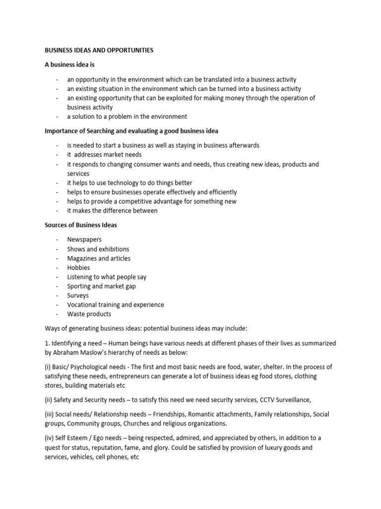 Topic 1 Part 2 Business Ideas and Opportunities | PDF | Sole ...