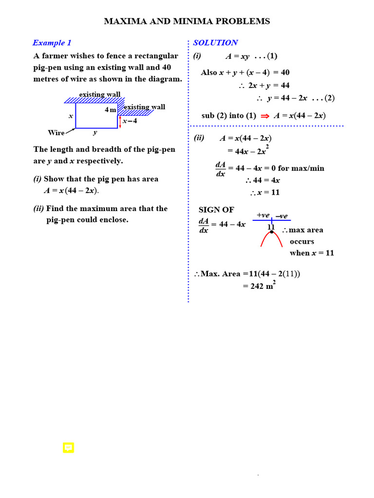 2U - Maxima and Minima Problems (Exam Style Questions) | Download Free ...