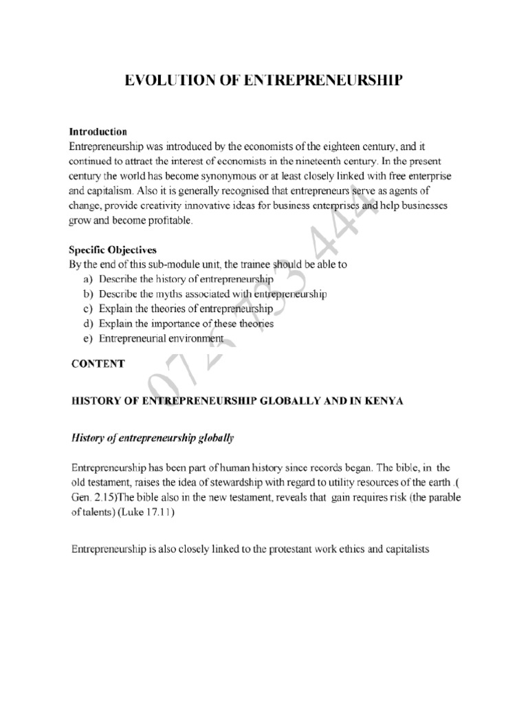 Topic 2 Evolution of Entrepreneurship | PDF