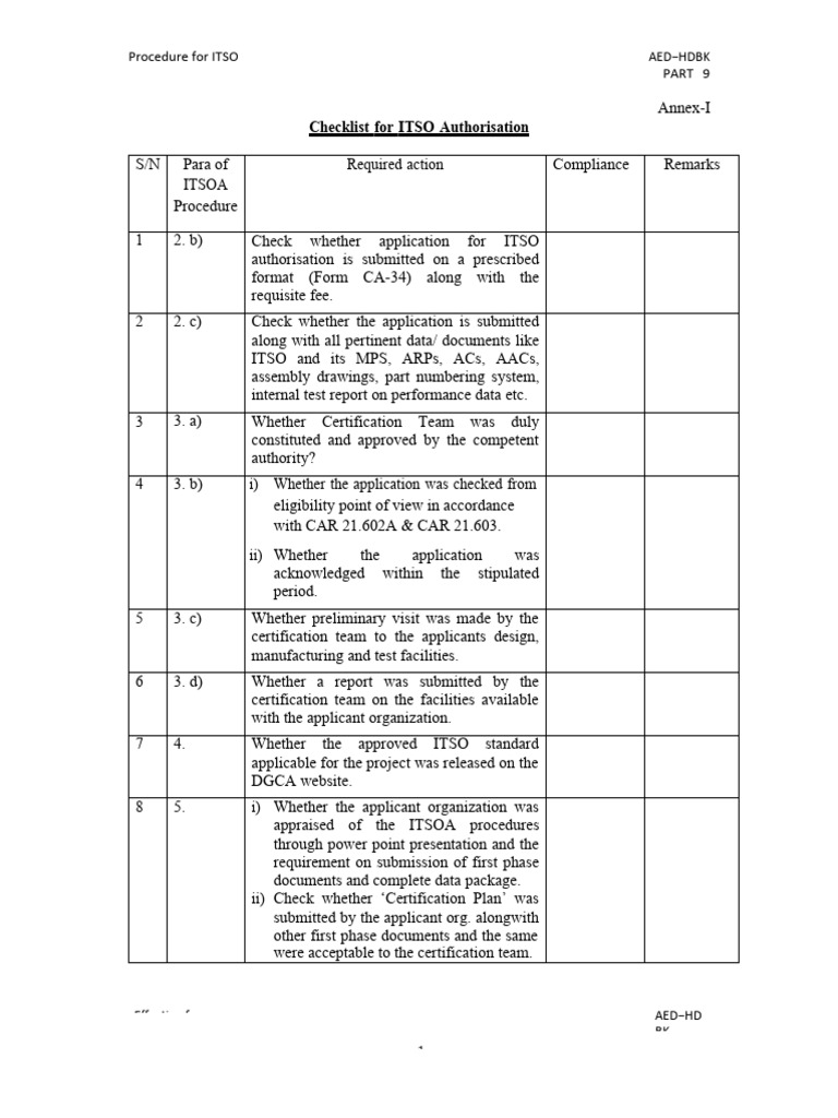 ITSO Authorization Procedure Checklist | PDF
