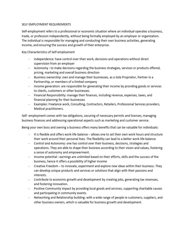 Self-Employment Entry Requirements Guide | PDF | Self Employment ...