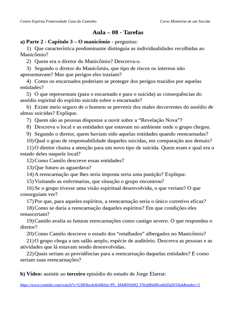 Aula 08 Tarefas | PDF