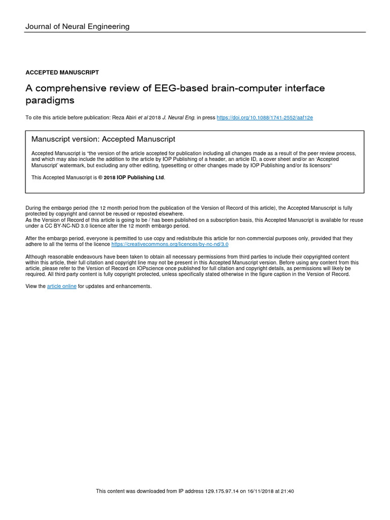 A Comprehensive Review of EEG-based Brain-Computer Interface Paradigms | Download Free PDF ...