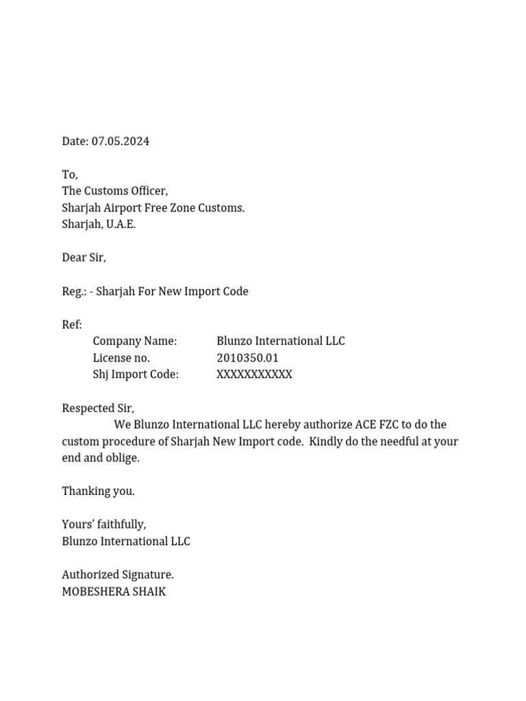 Sharjah Import Code | PDF