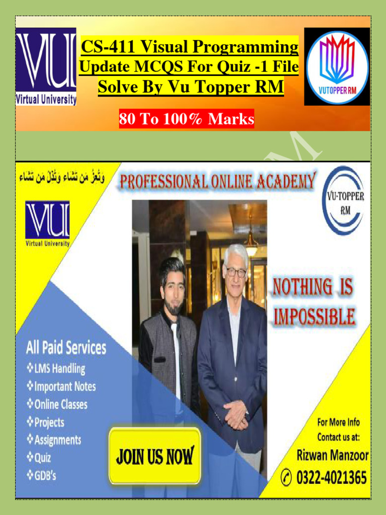 CS411 Quiz-1 by Vu Topper RM | PDF | C Sharp (Programming Language) | Class (Computer Programming)