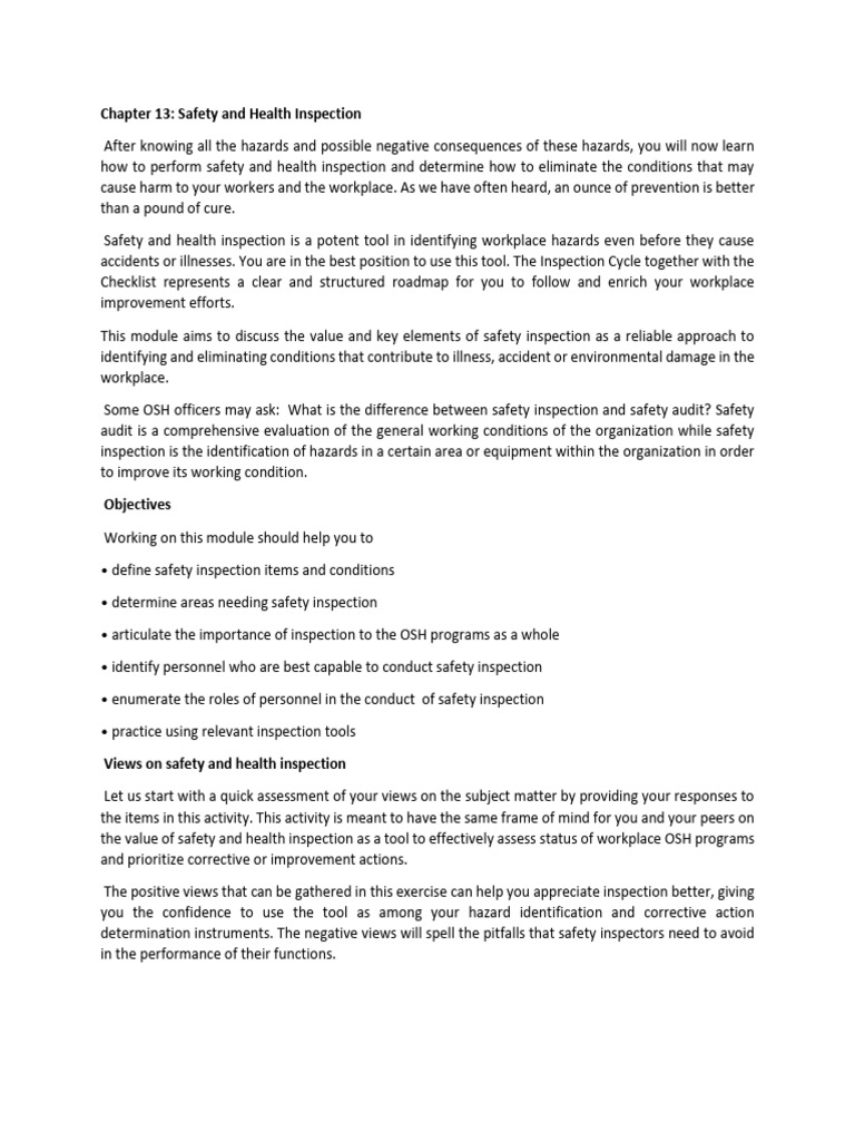 Workplace Safety Inspection Guide | PDF | Occupational Safety And ...