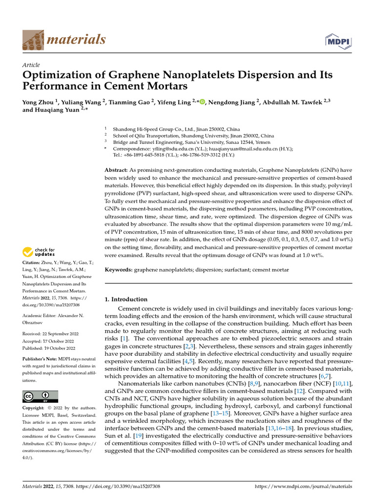 Optimization of Graphene Nanoplatelets Dispersion and Its Performance ...