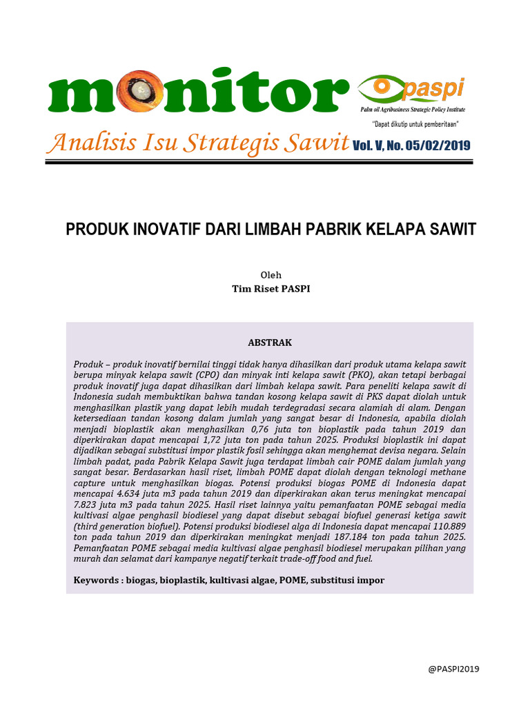 5.5. Produk Inovatif Dari Limbah Pabrik Kelapa Sawit | PDF