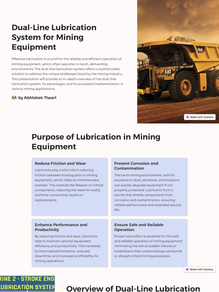 Dual Line Lubrication System For Mining Equipment | PDF | Reliability Engineering | Lubricant
