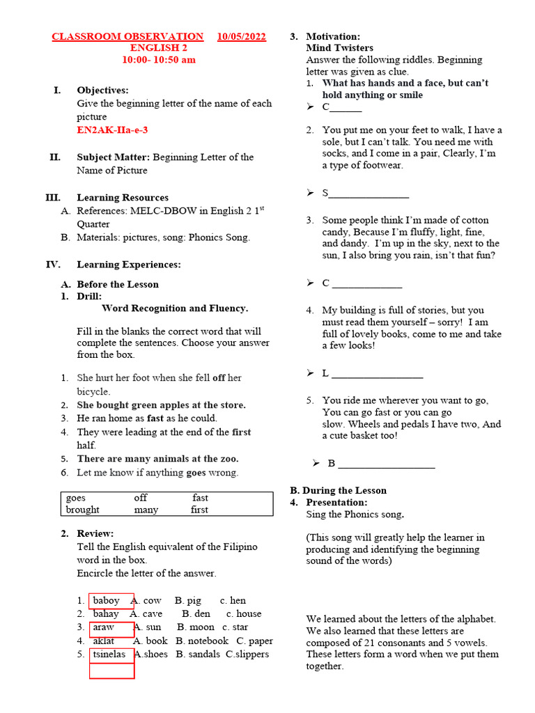 ENGLISH - Q1 - Beginning Letter of The Name of Picture | Download Free ...