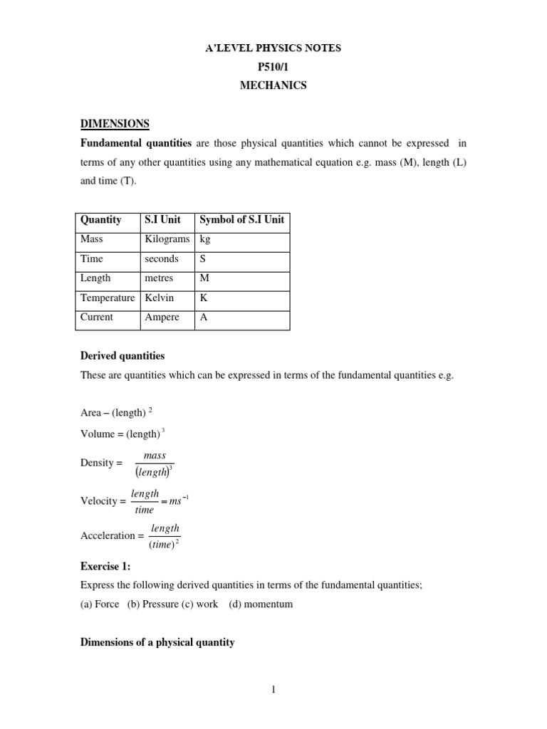 A-Level Physics Mechanics Notes | PDF | Friction | Acceleration