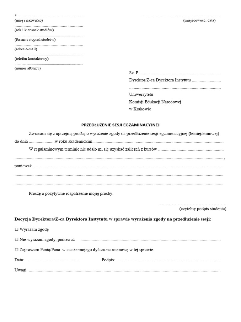 Przedluzenie-Waznosci-Karty-Okresowych-Osiagniec-Studenta1 - UKEN 2 | PDF