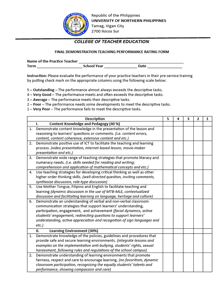 Performance-Rating-Form-Final-Demo (1) | PDF | Learning | Differentiated Instruction