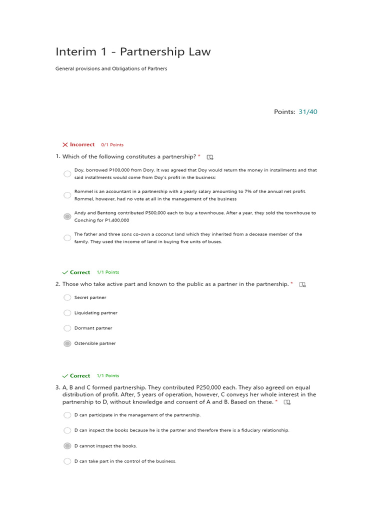 Interim 1 Partnership Law | PDF | Partnership | Limited Partnership