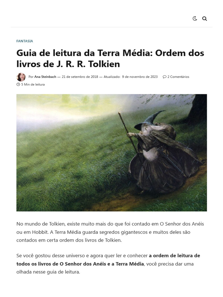 Ordem de Leitura de Tolkien - Guia Dos Livros Da Terra Média | PDF | J ...
