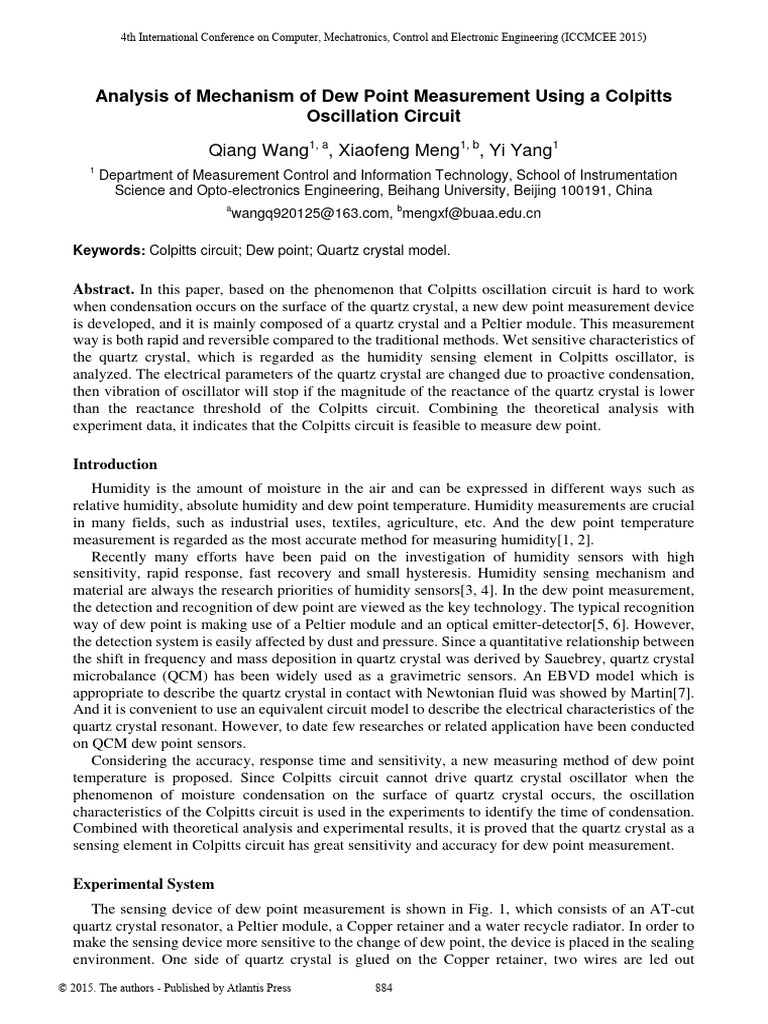Analysis of Mechanism of Dew Point Measurement Using A Colpitts ...