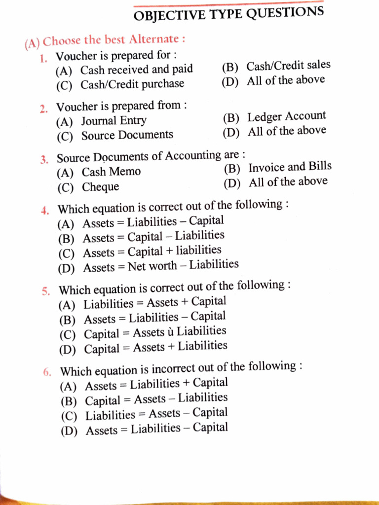 Accounting Equation Multiple Choice Questions and Assertion-Reason ...
