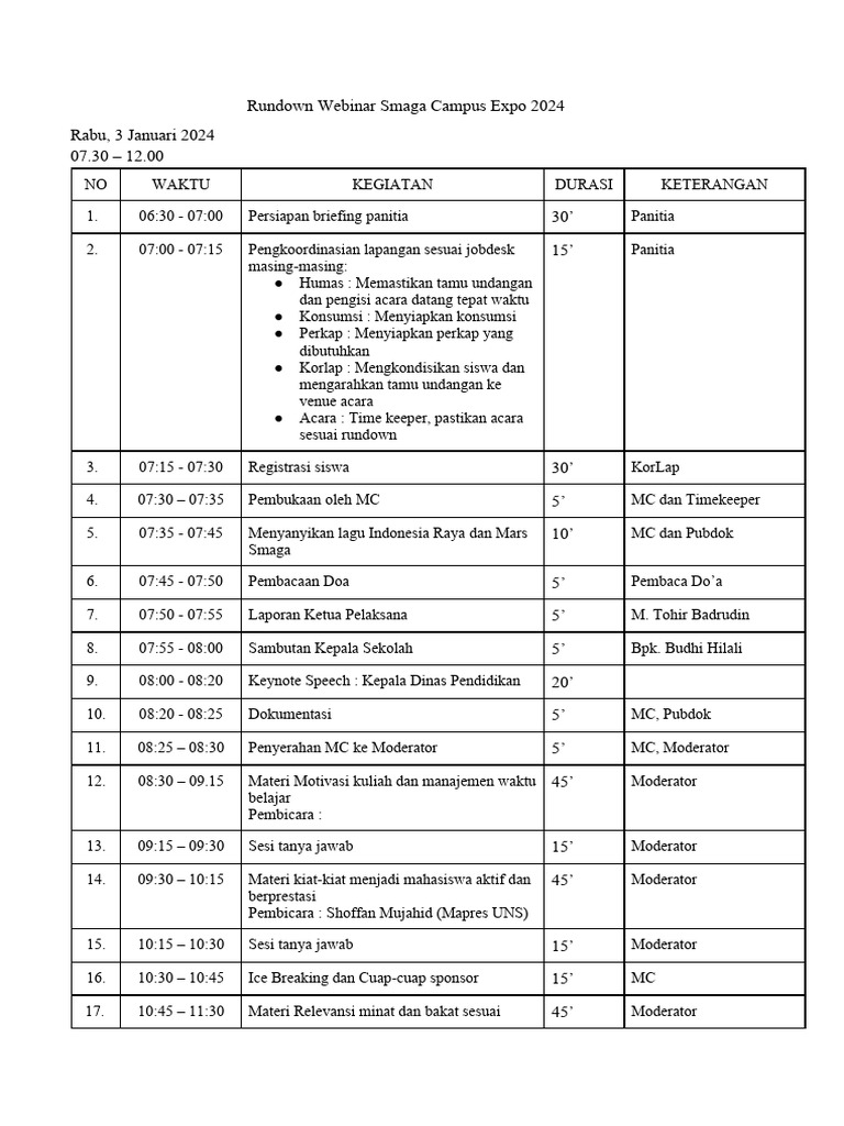 Rundown Webinar Smaga Campus Expo 2024 | PDF