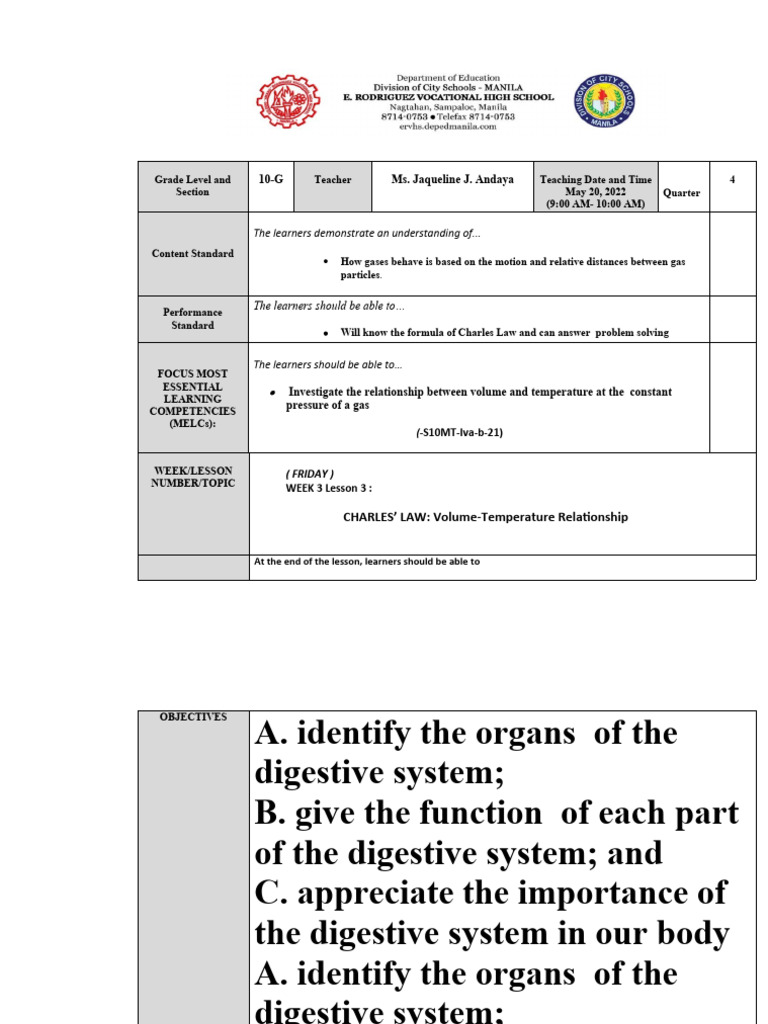 Charles' Law Lesson Plan: Volume-Temperature Relationship | PDF | Gases ...