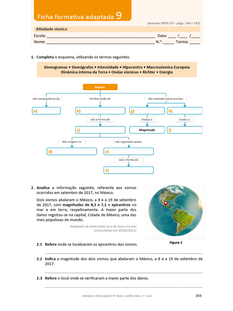 (4.3.9) 100% - CN7 - CAP - (FichaFormativaAdaptada9) | PDF | Terremotos | Sismologia