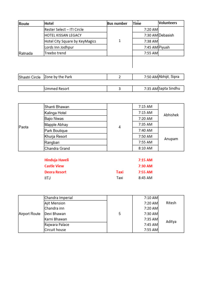 Transport Schedule Buses | PDF