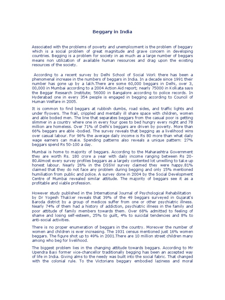 Beggary in India | PDF | Poverty | Poverty & Homelessness