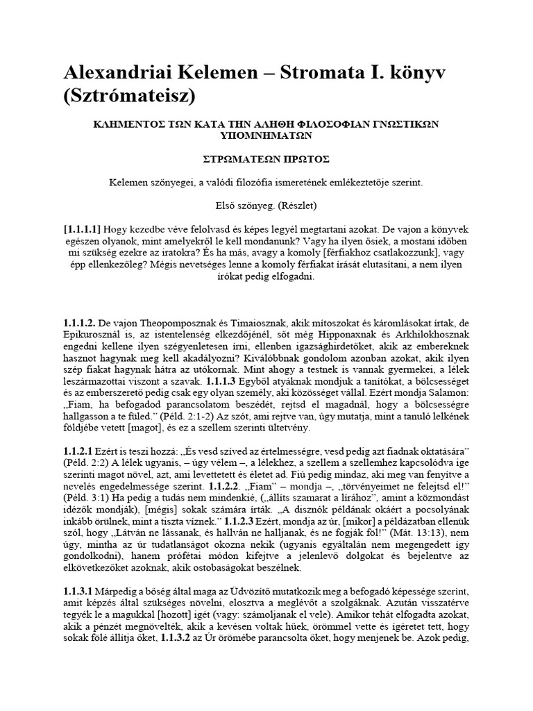 Alexandriai Szent Kelemen: Stromata (Részletek) | PDF