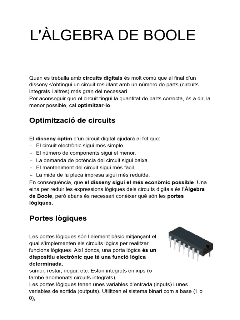 L'ÀLGEBRA DE BOOLE | PDF