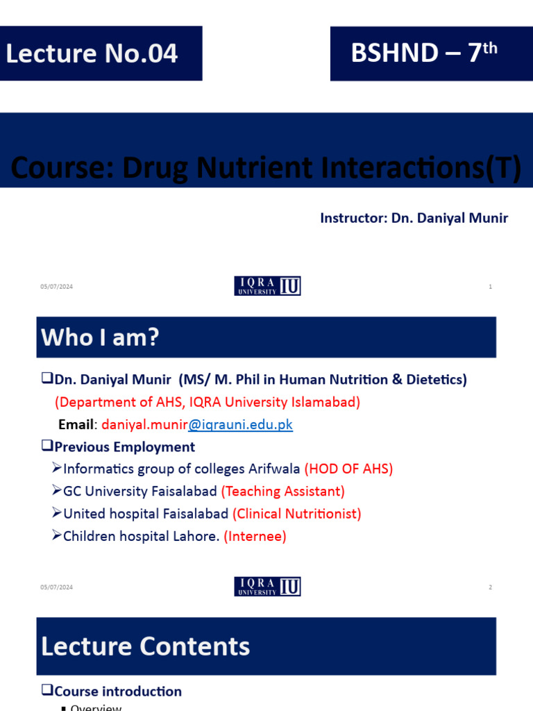 Lecture 4 Drug Nutrient Interaction | PDF | Intravenous Therapy | Injection (Medicine)