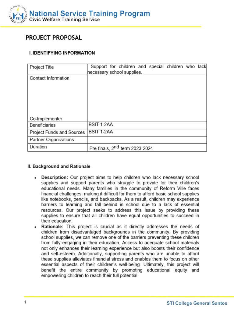 NSTP 2 Project Proposal 1 | PDF | Drawing