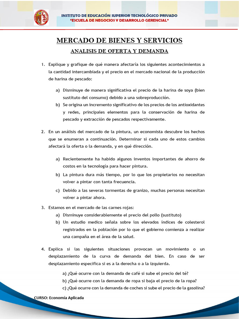 Semana 15. PRACTICA MERCADO DE BIENES Y SERVICIOS - ANALISIS DE OFERTA Y DEMANDA | PDF | Mercado ...